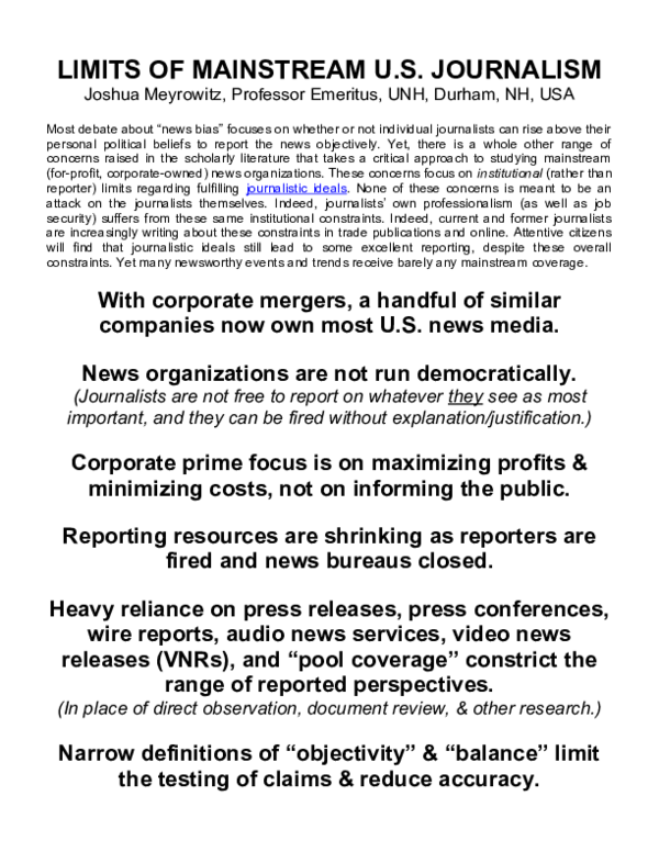 (DOC) Limits of Mainstream U.S. Journalism (two pages)