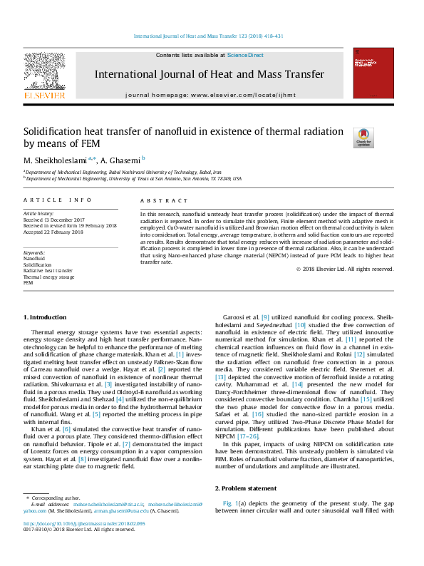 (PDF) Solidification heat transfer of nanofluid in existence of thermal ...