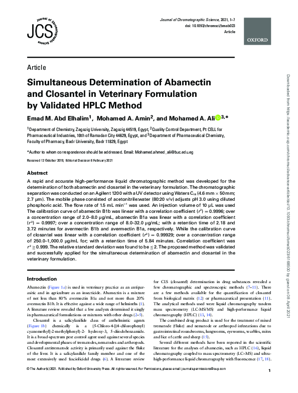 Pdf Simultaneous Determination Of Abamectin And Closantel In