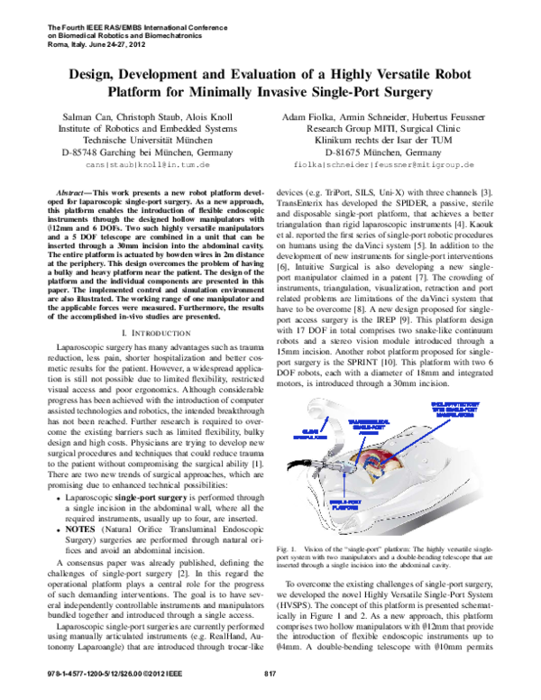 (PDF) Design, development and evaluation of a highly versatile robot platform for minimally ...