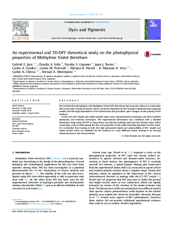 (PDF) An experimental and TD-DFT theoretical study on the photophysical ...