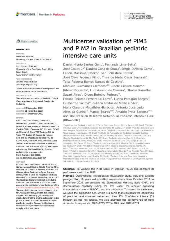 (PDF) Multicenter validation of PIM3 and PIM2 in Brazilian pediatric ...
