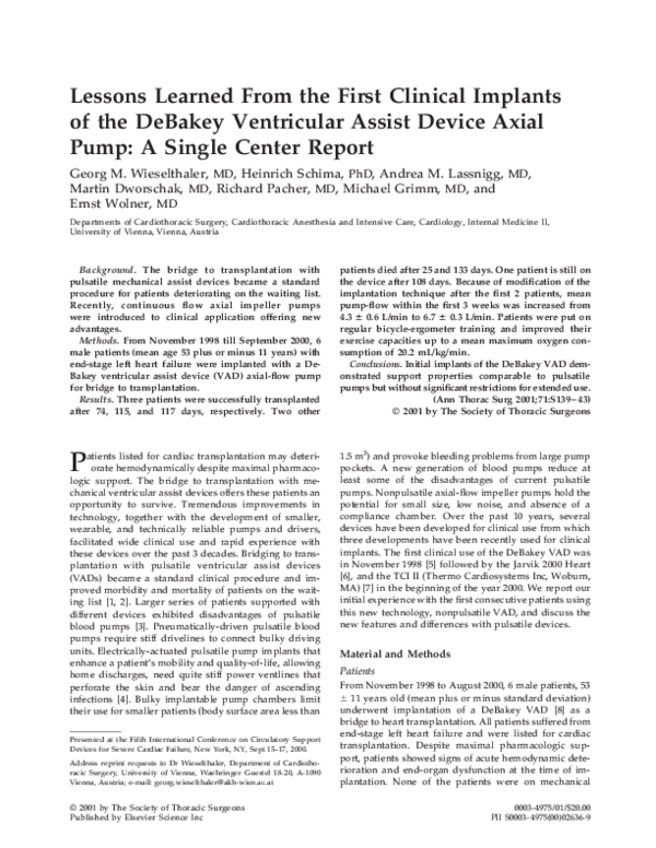 (PDF) Lessons learned from the first clinical implants of the DeBakey ...