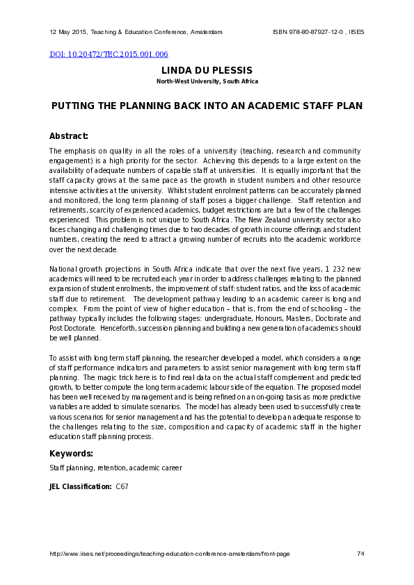 (PDF) Putting the Planning Back Into an Academic Staff Plan