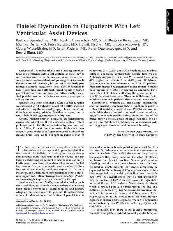 (PDF) Platelet Dysfunction in Outpatients With Left Ventricular Assist Devices