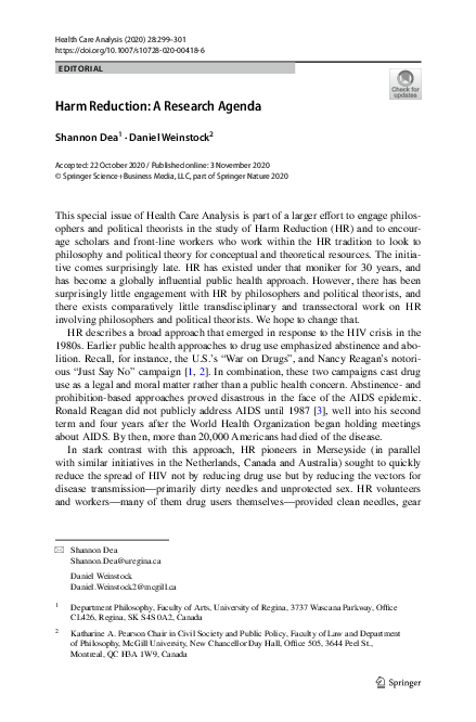 (PDF) Harm Reduction: A Research Agenda