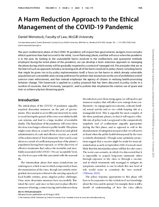 (PDF) A Harm Reduction Approach to the Ethical Management of the COVID ...
