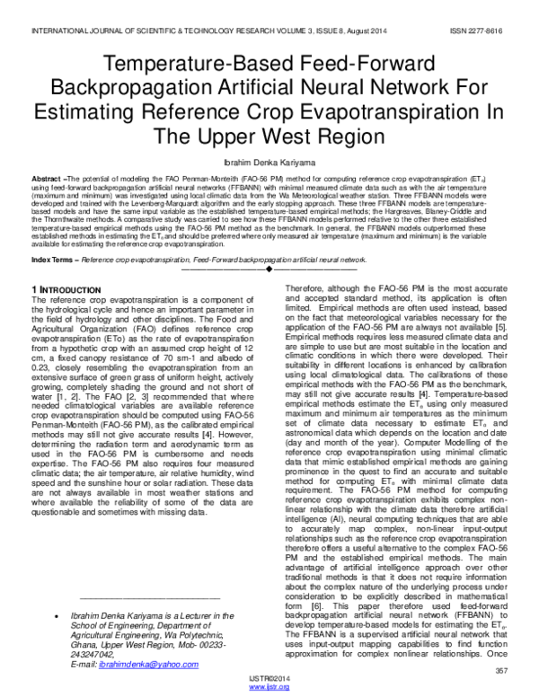 Pdf Temperature Based Feed Forward Backpropagation Artificial Neural
