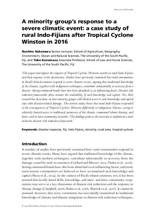 (PDF) A minority group's response to a severe climatic event: a case ...