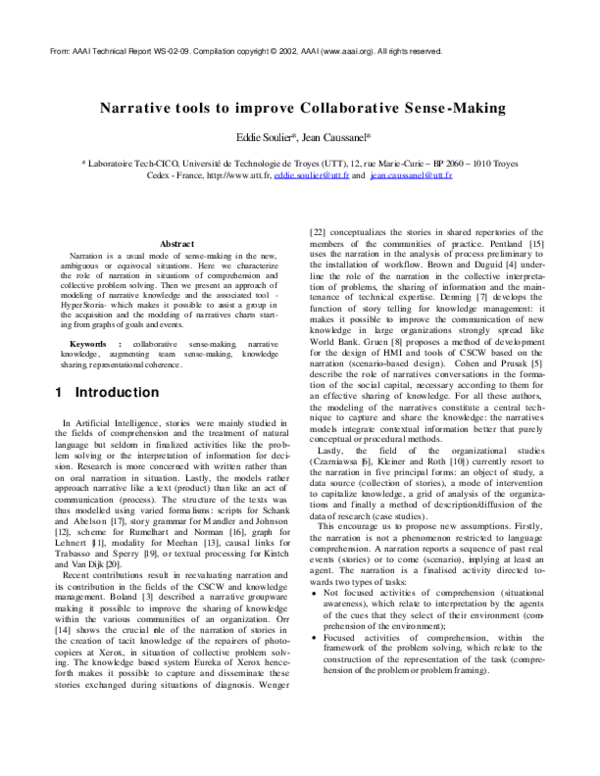 (PDF) Narrative Tools to Improve Collaborative Sense-Making
