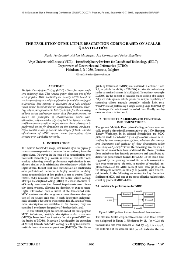 Pdf The Evolution Of Multiple Description Coding Based On Scalar