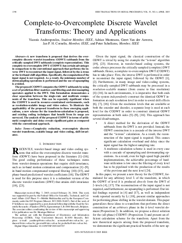 (PDF) Complete-to-overcomplete discrete wavelet transforms: theory and applications
