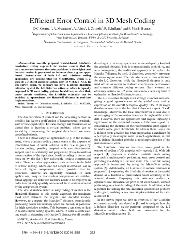 Pdf Efficient Error Control In 3d Mesh Coding