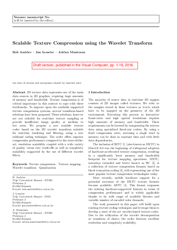 Pdf Scalable Texture Compression Using The Wavelet Transform