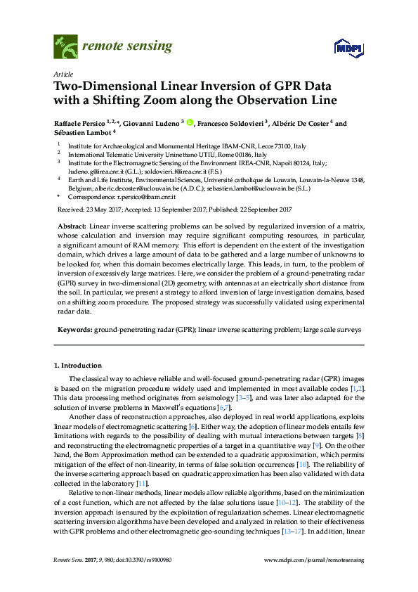 (PDF) Two-Dimensional Linear Inversion of GPR Data with a Shifting Zoom ...