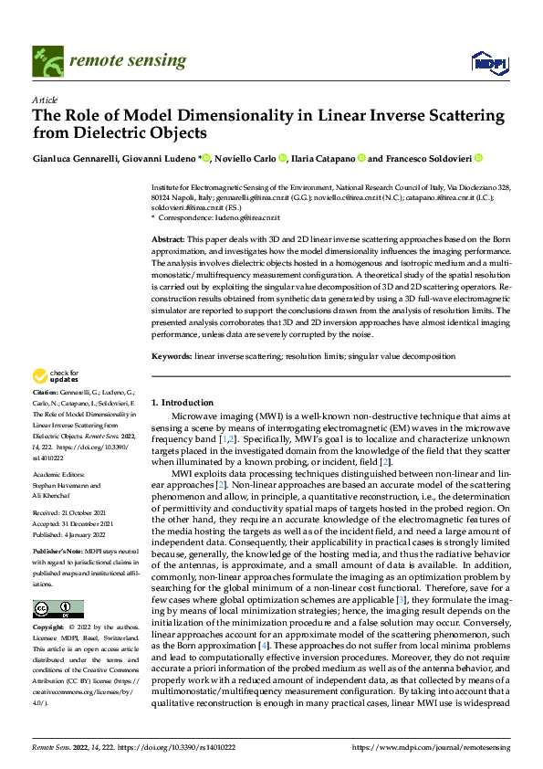 (PDF) The Role of Model Dimensionality in Linear Inverse Scattering ...