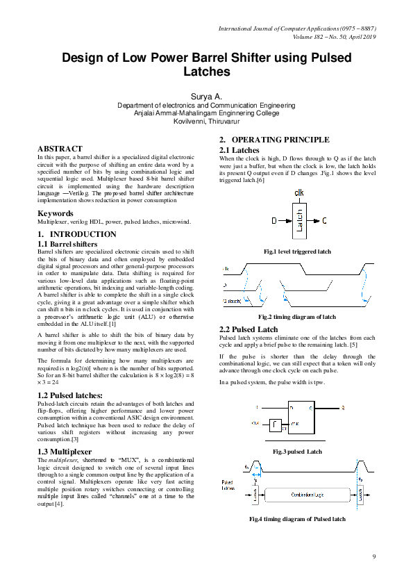 (PDF) Design of Low Power Barrel Shifter using Pulsed Latches