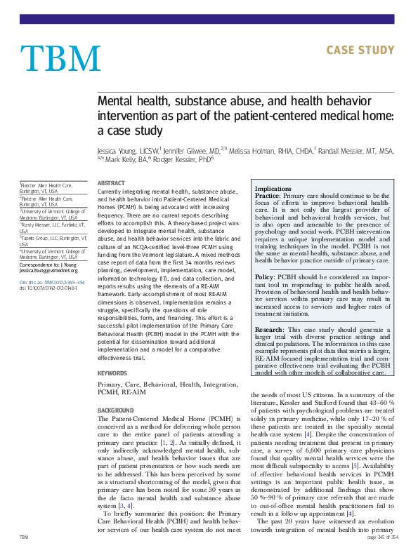 (PDF) Mental health, substance abuse, and health behavior intervention ...