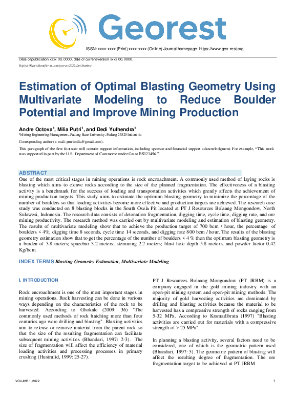 (PDF) Estimation of Optimal Blasting Geometry Using Multivariate Modeling to Reduce Boulder ...