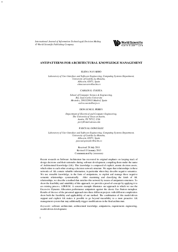 (PDF) Antipatterns for Architectural Knowledge Management