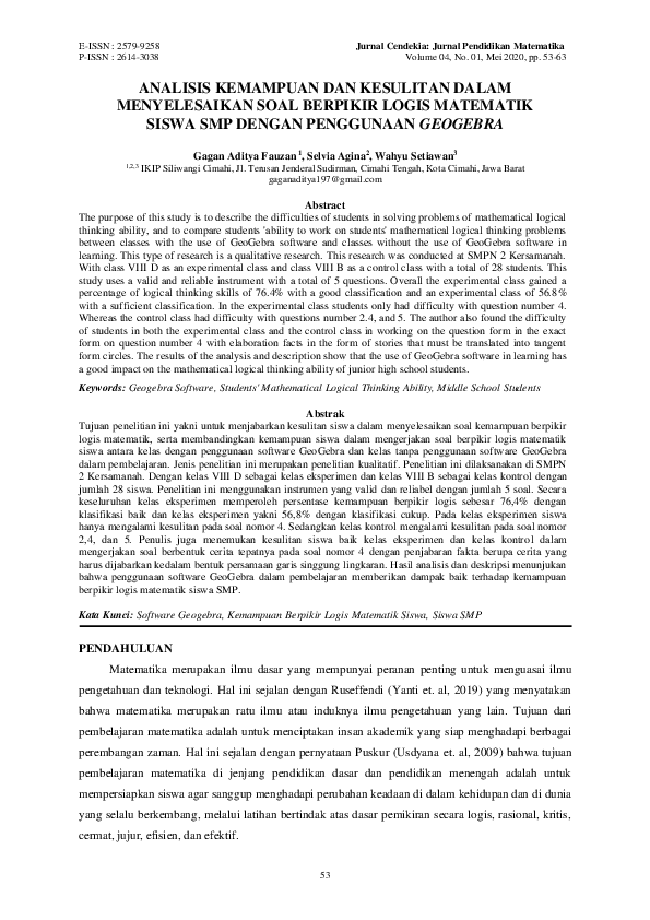 (PDF) Analisis Kemampuan dan Kesulitan dalam Menyelesaikan Soal Berpikir Logis Matematik Siswa ...