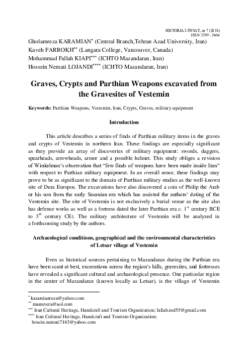 (PDF) Graves, Crypts and Parthian Weapons excavated from the Gravesites ...