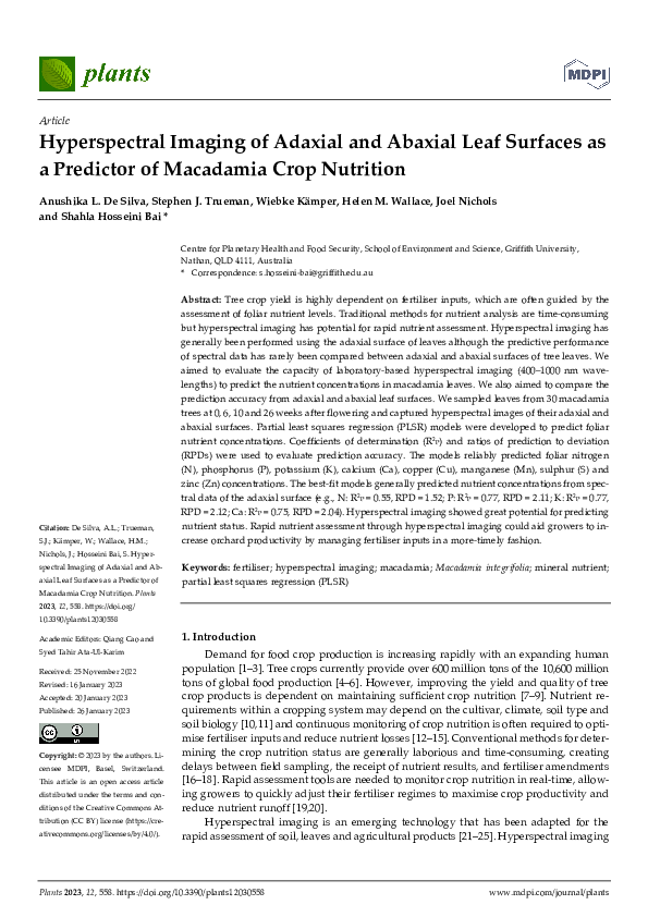 (PDF) Hyperspectral Imaging of Adaxial and Abaxial Leaf Surfaces as a ...