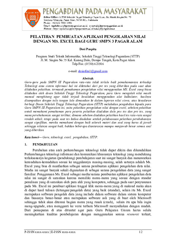 (PDF) Pelatihan Pembuatan Aplikasi Pengolahan Nilai Dengan ms. Excel ...