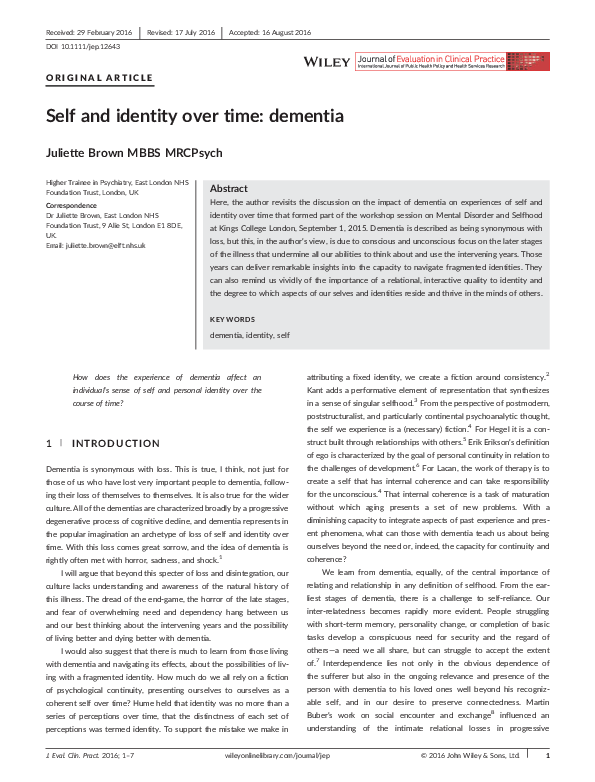 (PDF) Self and identity over time: dementia