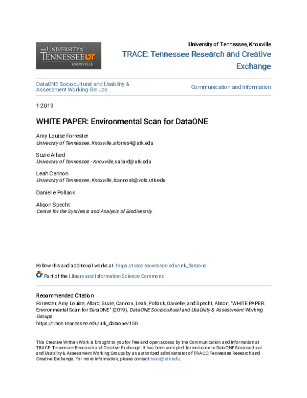 (PDF) WHITE PAPER: Environmental Scan for DataONE