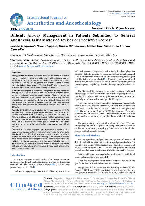 (PDF) Difficult Airway Management in Patients Submitted to General ...