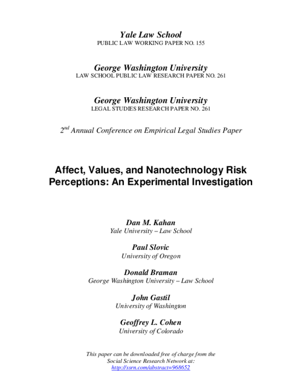 (PDF) Affect, Values, and Nanotechnology Risk Perceptions: An ...