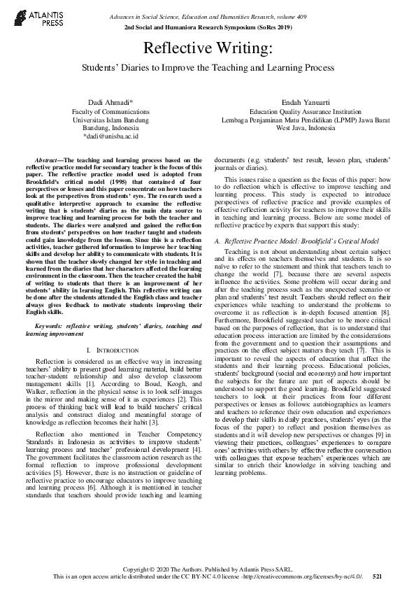 (PDF) Reflective Writing: Students’ Diaries to Improve the Teaching and ...