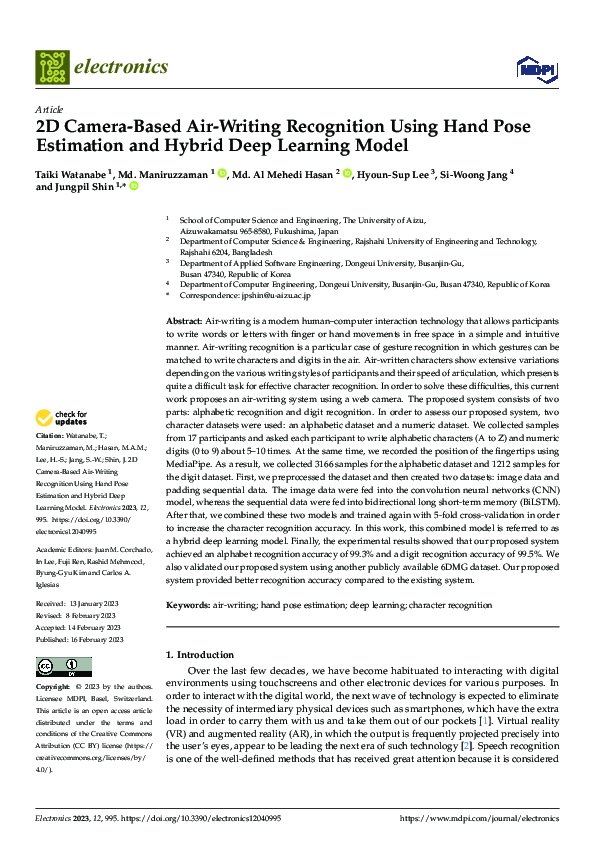 Pdf 2d Camera Based Air Writing Recognition Using Hand Pose Estimation And Hybrid Deep