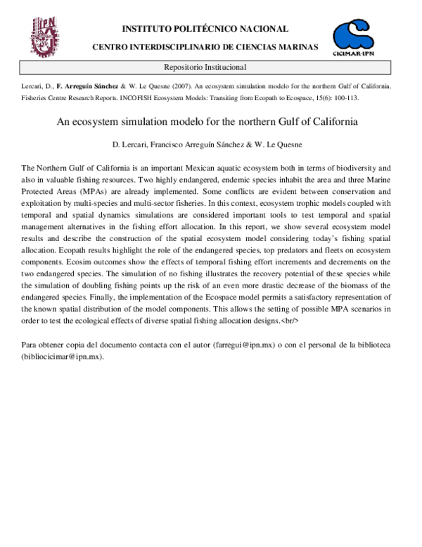 (PDF) Ecosystem Modeling in the Northern Gulf of California