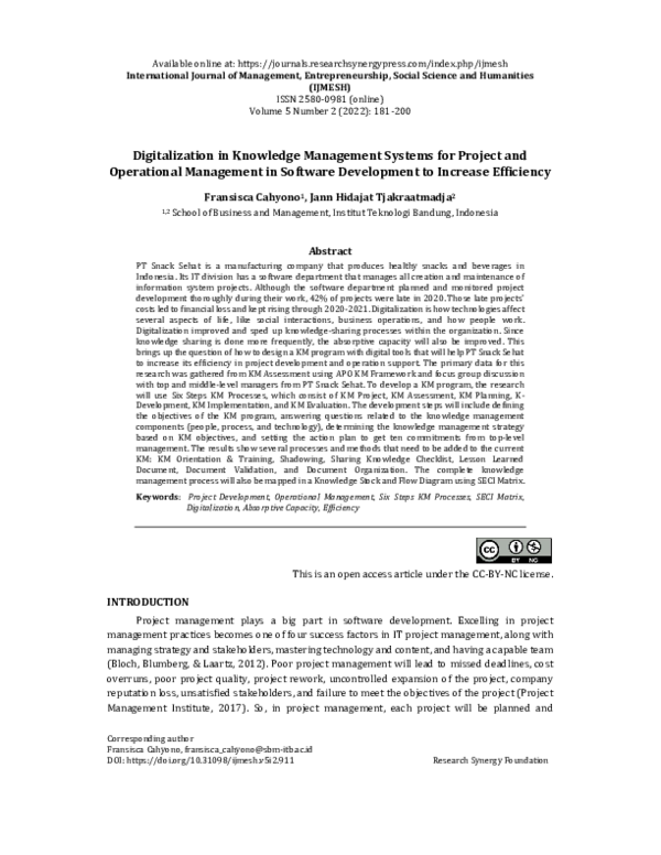 (PDF) Digitalization in Knowledge Management Systems for Project and ...