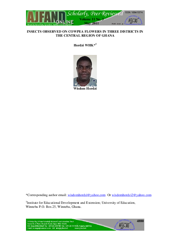 (PDF) Insects observed on cowpea flowers in three districts in the ...