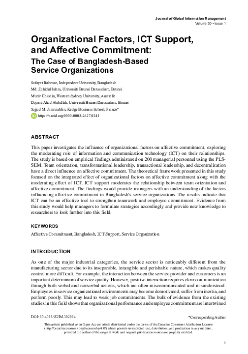 (PDF) Organizational Factors, ICT Support, and Affective Commitment