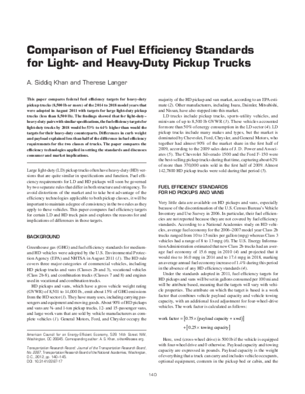 (PDF) Comparison of Fuel Efficiency Standards for Light- and Heavy-Duty ...