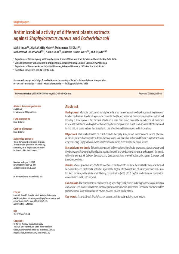 (PDF) Antimicrobial activity of different plants extracts against ...