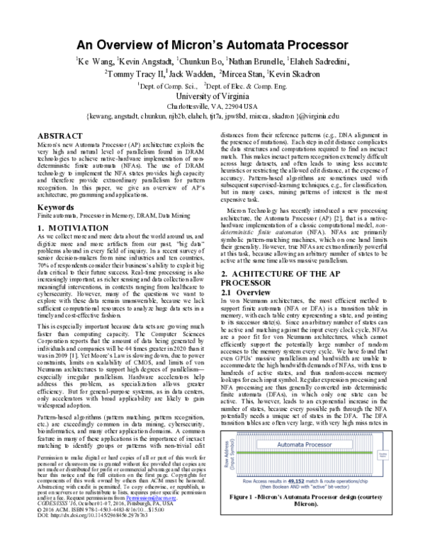 (PDF) An overview of micron's automata processor