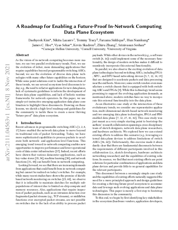 Pdf A Roadmap For Enabling A Future Proof In Network Computing Data Plane Ecosystem