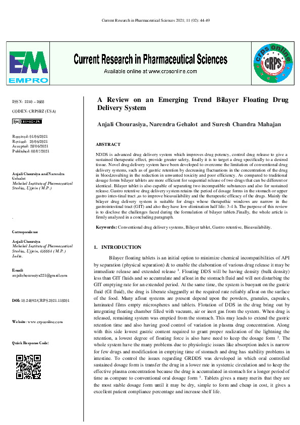 (PDF) A Review on an Emergin Trend Bilayer Floating Drug Delivery System