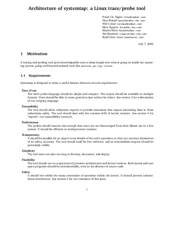 (PDF) Architecture of systemtap: a Linux trace/probe tool