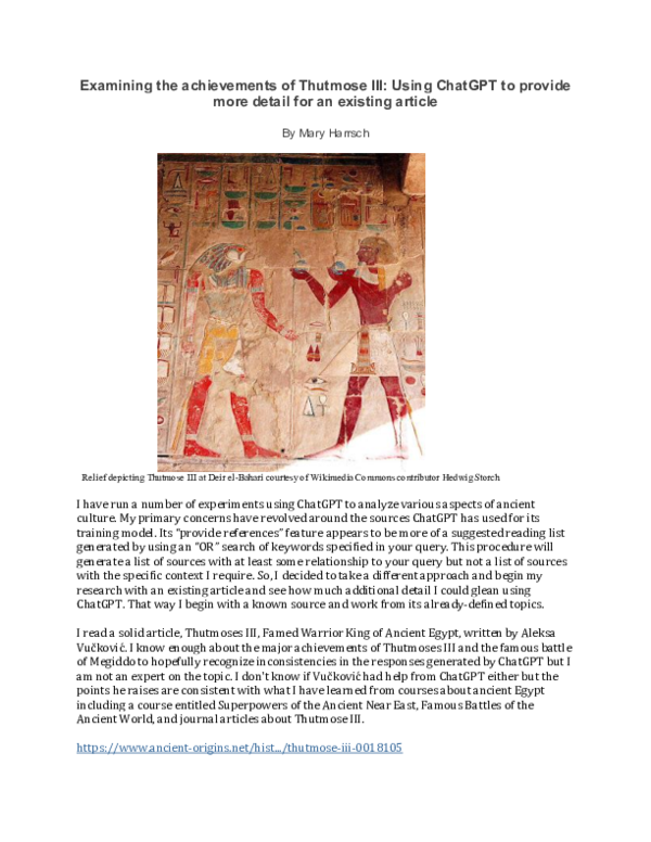 (PDF) Examining the achievements of Thutmose III: Using ChatGPT to ...