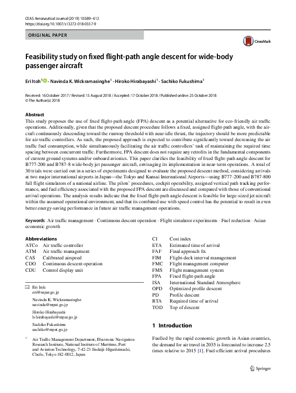 (PDF) Feasibility study on fixed flight-path angle descent for wide ...