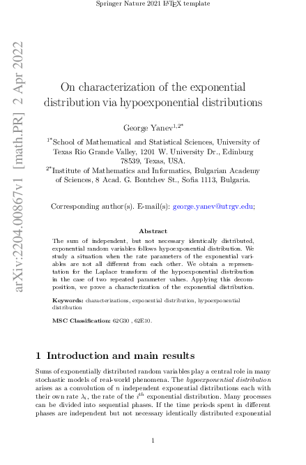 (PDF) On characterization of the exponential distribution via ...