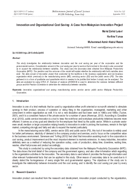 (PDF) Innovation and Organizational Cost Saving: A Case from Malaysian ...