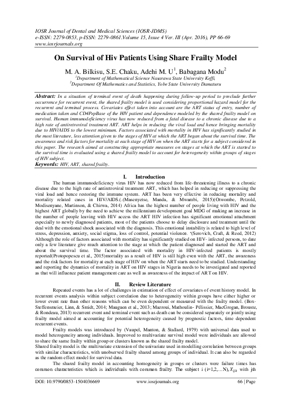 (PDF) On Survival of Hiv Patients Using Share Frailty Model