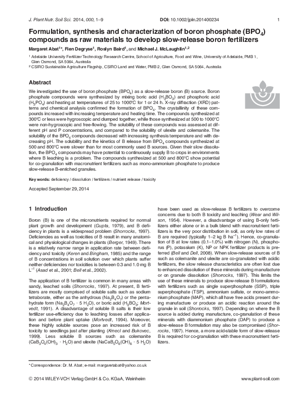 (PDF) Formulation, synthesis and characterization of boron phosphate ...
